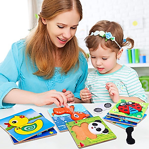 GINMIC Wooden Puzzles for Toddlers, Boys & Girls Educational Preschool Toys Gift with 6 Animals Patterns, Puzzles for 3 Year olds.