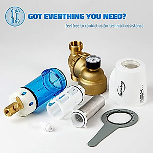 iSpring WSP100GR Reusable Spin Down Sediment Water Filter 100 Micron with Built-in Housing Scraper, 360° Rotatable Head, Pressure Gauge, Blue