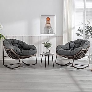 TURRIDU Rattan Outdoor Rocking Chair, Wicker Patio Egg Rocking Chair with Detachable Cushion, Indoor Papasan Chair for Living Room, Garden, Patio, Gray