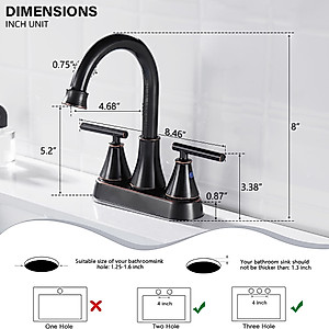 Bathroom Sink Faucet 4 Inch 2 Handle Centerset Oil Rubbed Bronze Lead-Free Modern Bathroom Faucet Vanity Faucet with Pop-up Drain Stopper and Supply Hoses