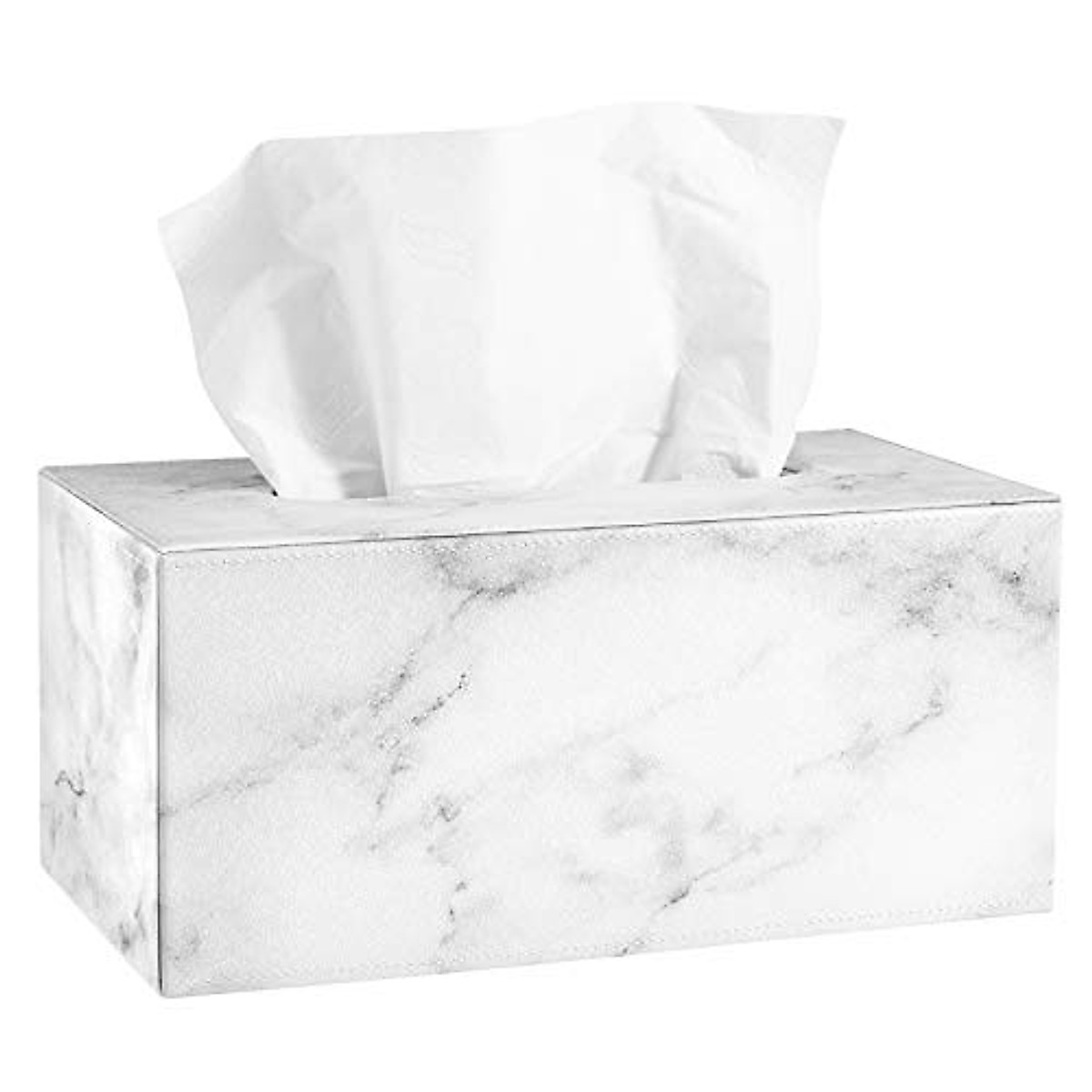 Lewondr Marble Tissue Box Cover, Rectangular PU Leather Facial Tissue Box Holder, Napkin Storage Box, Toilet Paper Holder Case Dispenser for Countertop Bedroom Bathroom Car Office - 9.8" x 5.3" x 4.5"