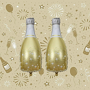 HORUIUS Champagne Bottle Mylar Foil Balloons Birthday Engagement Bachelorette Party Bridal Shower Wedding Celebration Anniversary Decorations 3PCS (Gold)