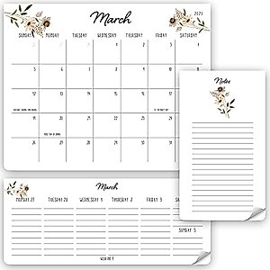 Beautiful 2023 Magnetic Fridge Calendar Set 3 - Runs Until July 2024 - The Perfect Weekly/Monthly Calendar And Notepad With Floral Designs for Easy Organizing