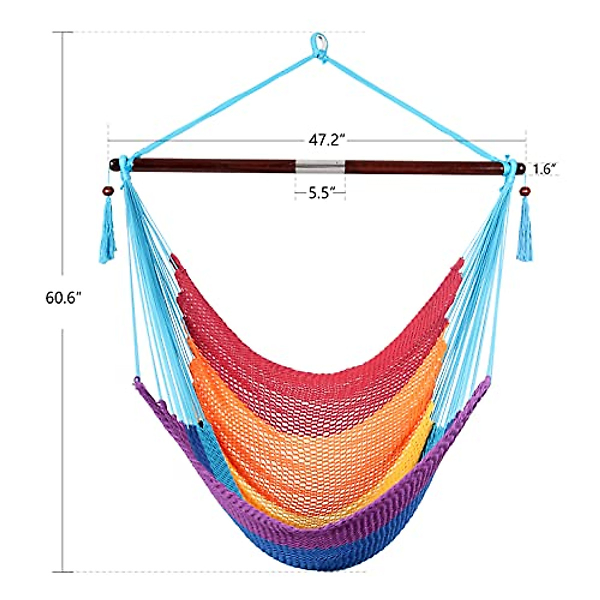 Moonlight Caribbean Hammock Hanging Chair, Durable Polyester Hanging Chair, Indoor/Outdoor Garden & Living Room