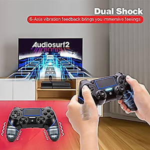 PPCgrop Wireless PS4 Controller Remote Controller Compatible with PS4/Slim/Pro, Wireless Gams Controller with Dual Vibration, 6-Axis Motion, Audio Function, Mini LED Indicator