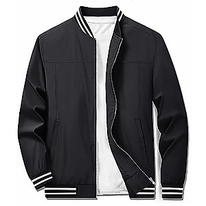 TACVASEN Black Track Jacket For Men Zipper Bomber Men's Jackets For Spring And Fall Men's Casual Jacket Outdoor Windbreaker Lightweight Bomber Jackets