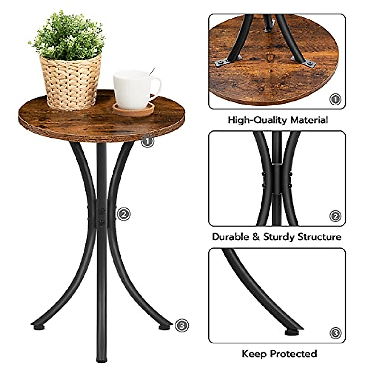 HOOBRO Side Tables, Set of 2 Round End Table, Industrial Sofa Couch Table, X Base Home Decor Accent Table for Small Space in Living Room, Bedroom and Balcony, Stable Metal Frame, Rustic Brown BF06BZ01