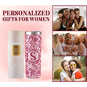 Onebttl Monogrammed Gifts for Women, Personalized Travel Mugs, Unique Coffee Tumbler with Initials for Her on Birthdays Christmas, Rose Gold, B