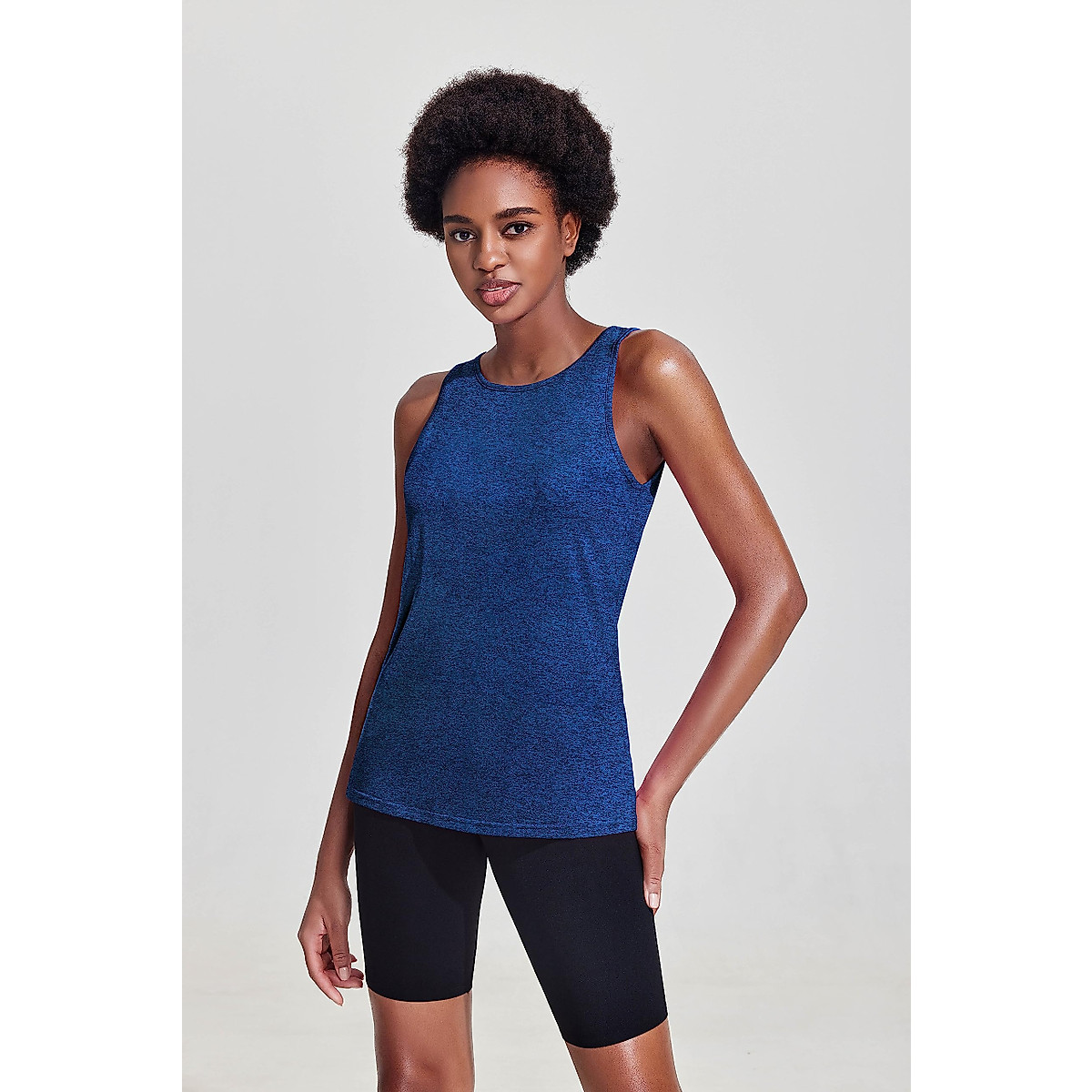 PINSPARK Sleeveless Workout Tank Tops for Women Backless Yoga Shirts Open Back Shirts Dark Blue Small