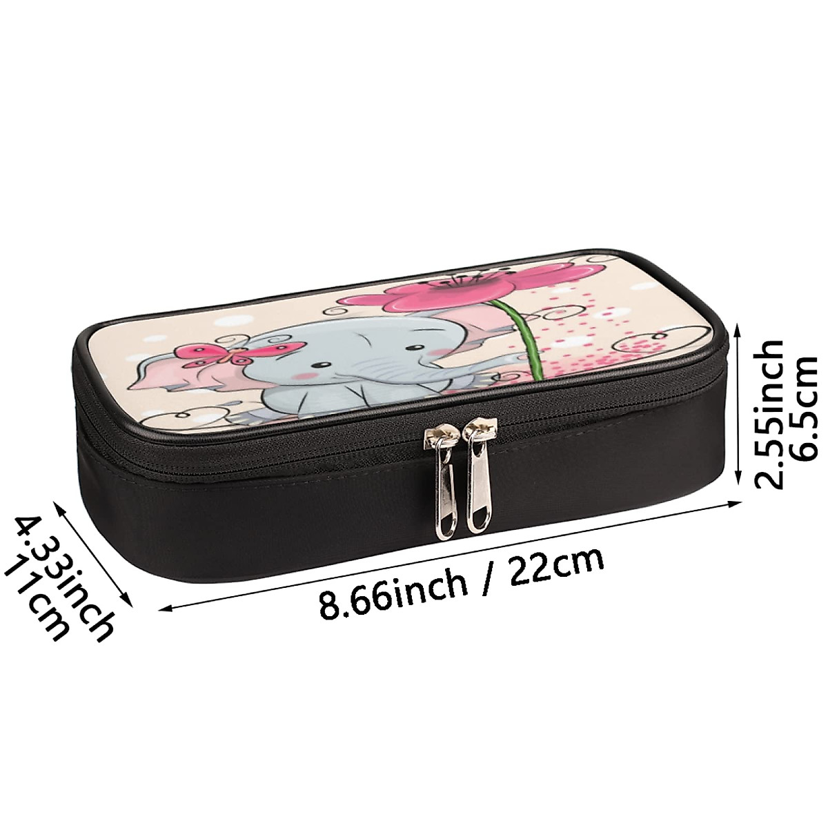 Elephant Pink Flower Pencil Case, Big Capacity Pencil Pouch Multifunctional Makeup Organizer Bag for Adults Students Kids
