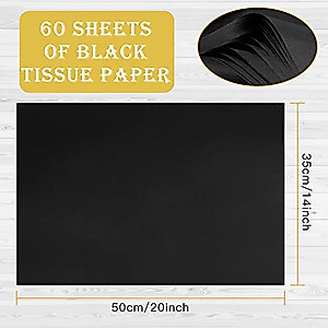 Custry 60 Sheets Black Tissue Paper Gift Wrap Paper Bulk for Graduation, Birthday Party,Arts Crafts,DIY,Halloween(14 x 20 Inch)