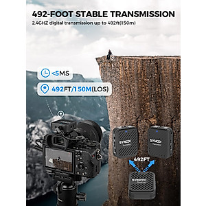SYNCO Wireless Lavalier Microphones & System, G1(A2) 2.4G Dual Transmitter Lapel Mic 492FT 8H for YouTube Vlog Live Stream for Camera Smartphone Tablet, Wireless-Lavalier-Microphone-for-DSLR Camera