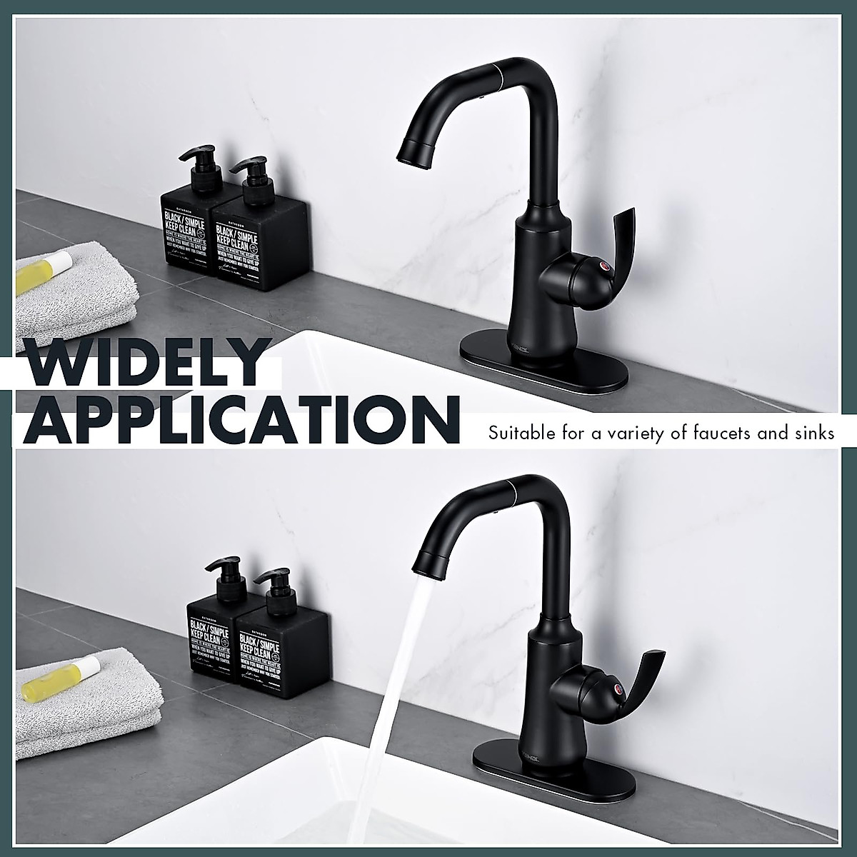 6 Inch Faucet Deck Plate for Bathroom Sink - Universal Fit for 1 Hole or 3 Hole 4 Inch Centerset Basins - Escutcheon Faucet Plate - Stainless Steel Faucet Hole Cover(Matte Black)