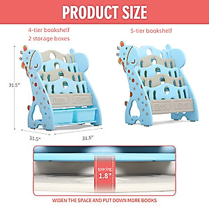 UNICOO - Toddlers Plastic Multi-Layer Bookshelf for Child's Bedroom Playroom, Toy Storage Organizers with 2 Storage Boxes, Children Bookshelf (Light Blue)