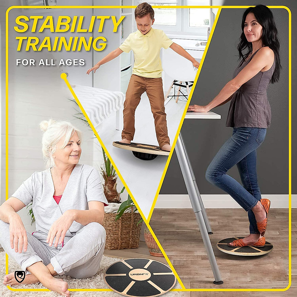 URBNFit Balance Board Trainer - Wooden Wobble Balancing Board for Core Stability, Strength Training & Flexibility - Wobble Board w/Workout Guide to Exercise at Desk or Home Gym﻿