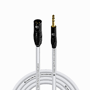 Balanced XLR Cable Male to 1/4" TRS - 25 Feet White - Pro 3-Pin Microphone Connector for Powered Speakers, Audio Interface or Mixer for Live Performance & Recording