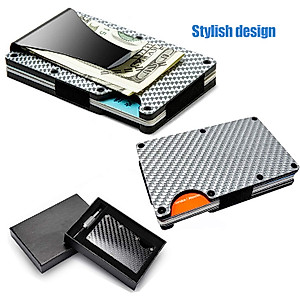 YHF RFID Blocking Money Clip Wallets for Men & Women - Minimalist Wallet Credit Card Holder/Organizer - Carbon Fiber Wallets Slim Ideal Gift For Mens Women(Silver)