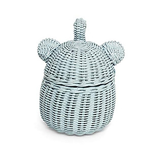G6 COLLECTION Elephant Rattan Storage Basket With Lid Decorative Bin Home Decor Hand Woven Shelf Organizer Cute Handmade Handcrafted Nursery Gift Animal Decoration Wicker Elephant (Small, Blue)