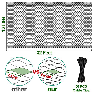 Bird Netting for Garden Protection, 13x32FT Garden Netting w/ 0.8" Mesh, Poultry Netting for Chicken Coop, Deer Fence Netting for Plants Fruit Trees Vegetables Against Birds, Squirrels, Other Animals