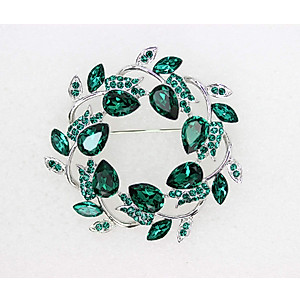 Faship Gorgeous Green Rhinestone Crystal Floral Wreath Brooch Pin
