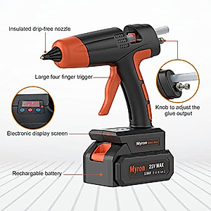 Cordless Hot Glue Gun, Myron 70W Fast Heating Glue Gun Temperature Display Adjustable 212-428°F (100-220°C) with Battery and Charger, 20 Pcs 11mm Glue Sticks, Carrying Case