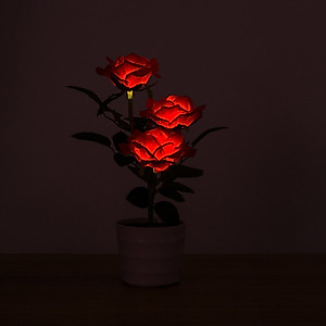 Solar Pot LED light Rose Table Lamp 3 Lights LED Flexible Desk Lamp for Room Decoration (Red)