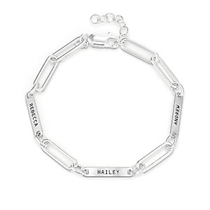 Oak & Luna - Personalized Ivy Name Paperclip Chain Braceket with Custom Inscriptions - Engraved Gift for Her, Women, Mom - Custom Jewelry for Mother's Day, Christmas, Birthday (Sterling Silver, Without Diamond)