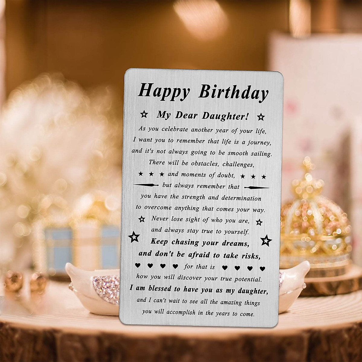 BAZLJY Happy Birthday Daughter Gifts - Metal Engraved Birthday Card for Daughter - Meaningful Gifts for Daughter Birthday