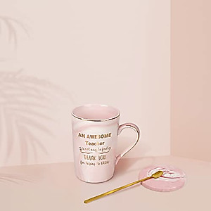 Teacher Coffee Mug, Teacher Gifts for Women, An Awesome Teacher is Not Easy to Find, Thank You, Teacher Appreciation Day, Teacher Mugs for Women Marble Mug with Box Spoon Coaster 14Oz Pink