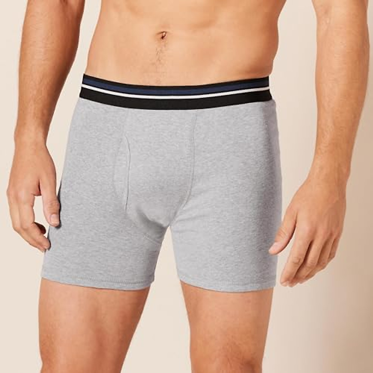 Amazon Essentials Mens Underwear Boxer Briefs, Comfortable Cotton, Tag-Free, Pack of 5, Black/Charcoal/Grey Heather, Large