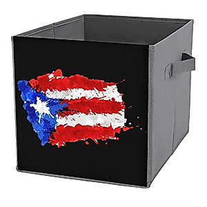 Flag of Puerto Rico Foldable Storage Bins Printd Fabric Cube Baskets Boxes with Handles for Clothes Toys, 11x11x11