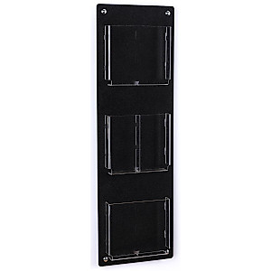 Displays2go Tiered Magazine Holder for Wall, 3-6 Adjustable Pockets, Frameless Acrylic - Black (2RP3BLK)