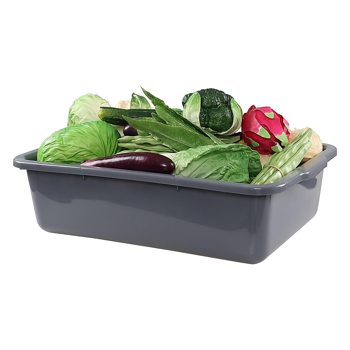 Yesdate 4-Pack 32 L Large Bus Tubs, Commercial Tote Box, Plastic Bus Box, Grey