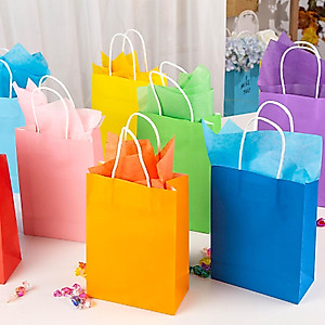 Shindel 40PCS Gift Bags with Handles, 10 Colors Party Favor Bags with Gift Wrapping Paper Rainbow Gift Bags for Wedding Birthday Party Supplies and Gifts (5.5" x 7.9" x 2.8")