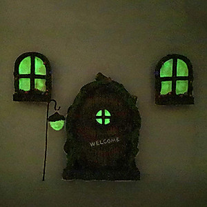 CALIDAKA 3pcs Miniature Fairy Gnome Home Window and Door Lamp for Trees Decoration,Stone Shape Glow in Dark Fairies Sleeping Door and Windows for Yard Art Garden Noctilucence Sculpture