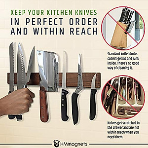 Premium Dark Walnut Wood Magnetic Knife Holder for Wall | 16 Inch | Upgraded Version | Professional Wooden Magnetic Knife Strip - Space-Saving Knife Rack/Knife Bar With Powerful Magnetic Pull Force