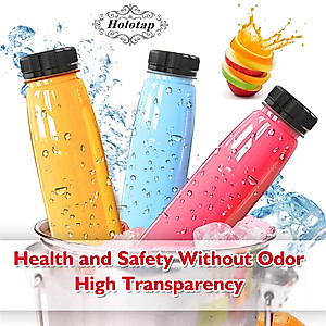 Holotap 54 Pack 7OZ Plastic Bottles with Caps, Empty PET Disposable Plastic Juice Bottles Bulk for Liquids with Black Tamper Evident Lids (7 OZ, Black)