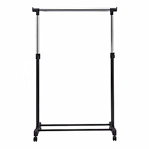 LUKEO Adjustable Rolling Clothes Hanger Coat Rack Floor Hanger Storage Wardrobe Clothing Drying Racks with Shoe Rack