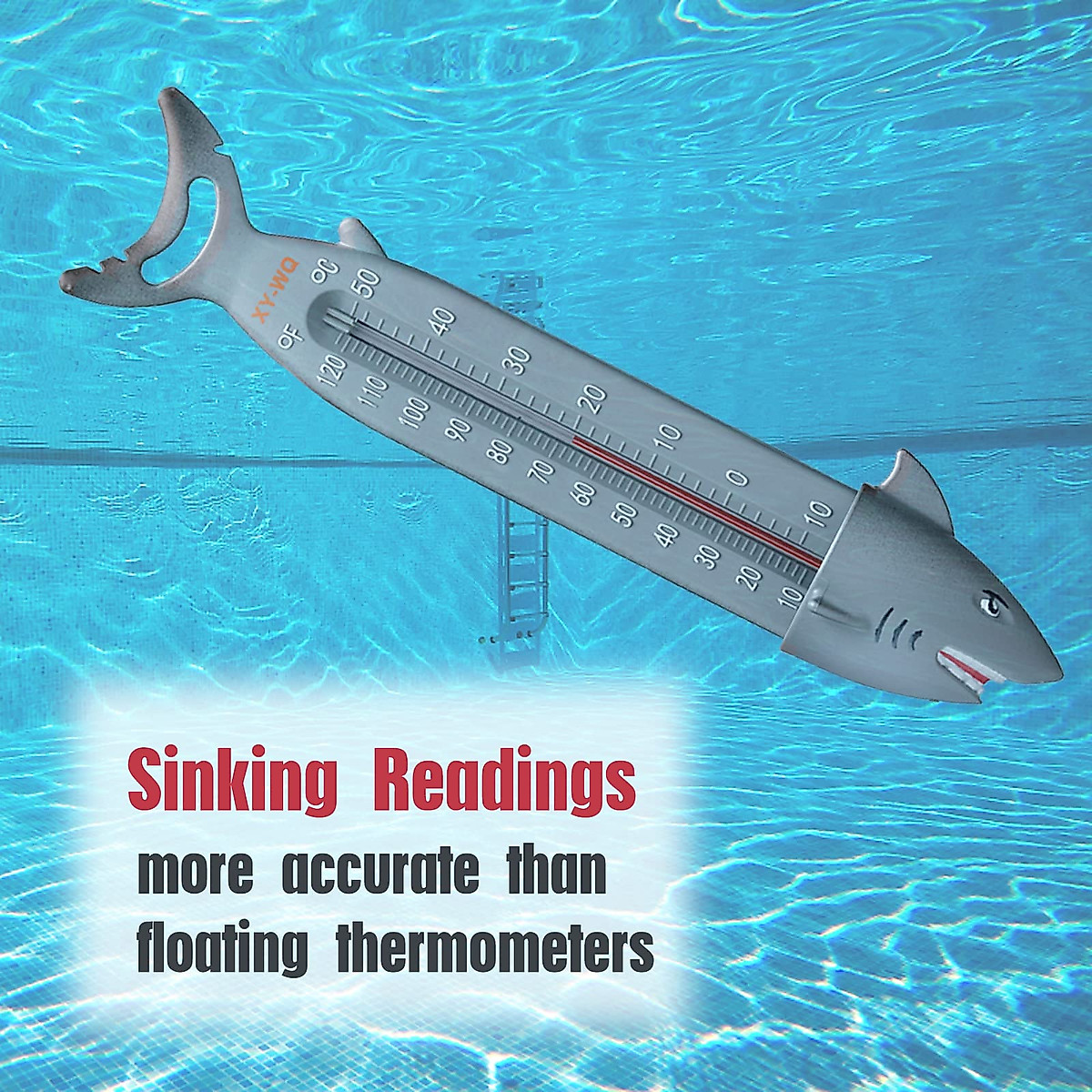 XY-WQ Large Pool Thermometer, Jumbo Easy Read for Water Temperature, Sinking for Accurate Readings - Swimming Pools, Spas, Hot Tubs, Ponds (Shark)