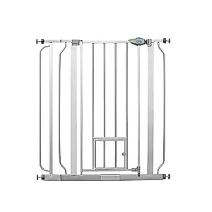Carlson Extra Tall Walk Through Pet Gate with Small Pet Door, Includes 4-Inch Extension Kit, 4 Pack Pressure Mount Kit and 4 Pack Wall Mount Kit, Platinum, Gray