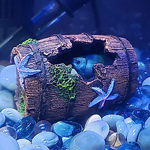 SLOCME Aquarium Broken Barrel Decorations - Betta Cave Hideout Wood Trunk Log for Fish Tank