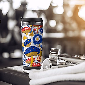 Mushrooms and Flowers Travel Coffee Mug Reusable Insulated Drinking Cup with Lid for Home Outdoor Works 13 Oz