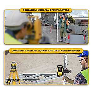 AdirPro 16-Foot Aluminum Grade Rod - 10ths, Dual Sided 5-Section Telescopic Leveling Rod – Bubble Level and Soft Carrying Case Included