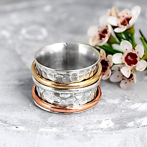 Boho-Magic 925 Sterling Silver Spinner Moonstone Ring for Women with Copper and Brass Fidget Rings Bands (7)