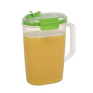 SnapLock by Progressive Juice Pitchers 2.0 Liter Container - Green, Easy-To-Open, Leak-Proof Silicone Seal, Snap-Off Lid, Stackable, BPA FREE