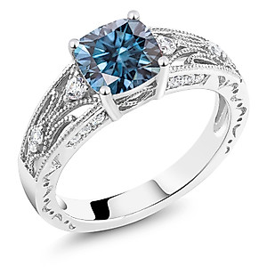 Gem Stone King 925 Sterling Silver Cushion Persian Blue Moissanite Ring For Women (1.16 Cttw, Available In Size 5, 6, 7, 8, 9)