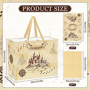 Magical Wizard Gift Bags Wizard School Party Favors Bag with Tissue Paper and Card Welcome Wizard Castle Goodie Kraft Bags Wrapping Paper for Kids Boy Girl Birthday Christmas Wizard Party Decorations