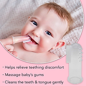 Gadgetime USA Baby Finger Toothbrush (Set of 3) - Silicone Baby Toothbrush with 3 Cases in Blue, Pink & Clear- Toddler Training Toothbrush - Newborn Oral Massager - Easy Oral Hygiene for Kids & Pets