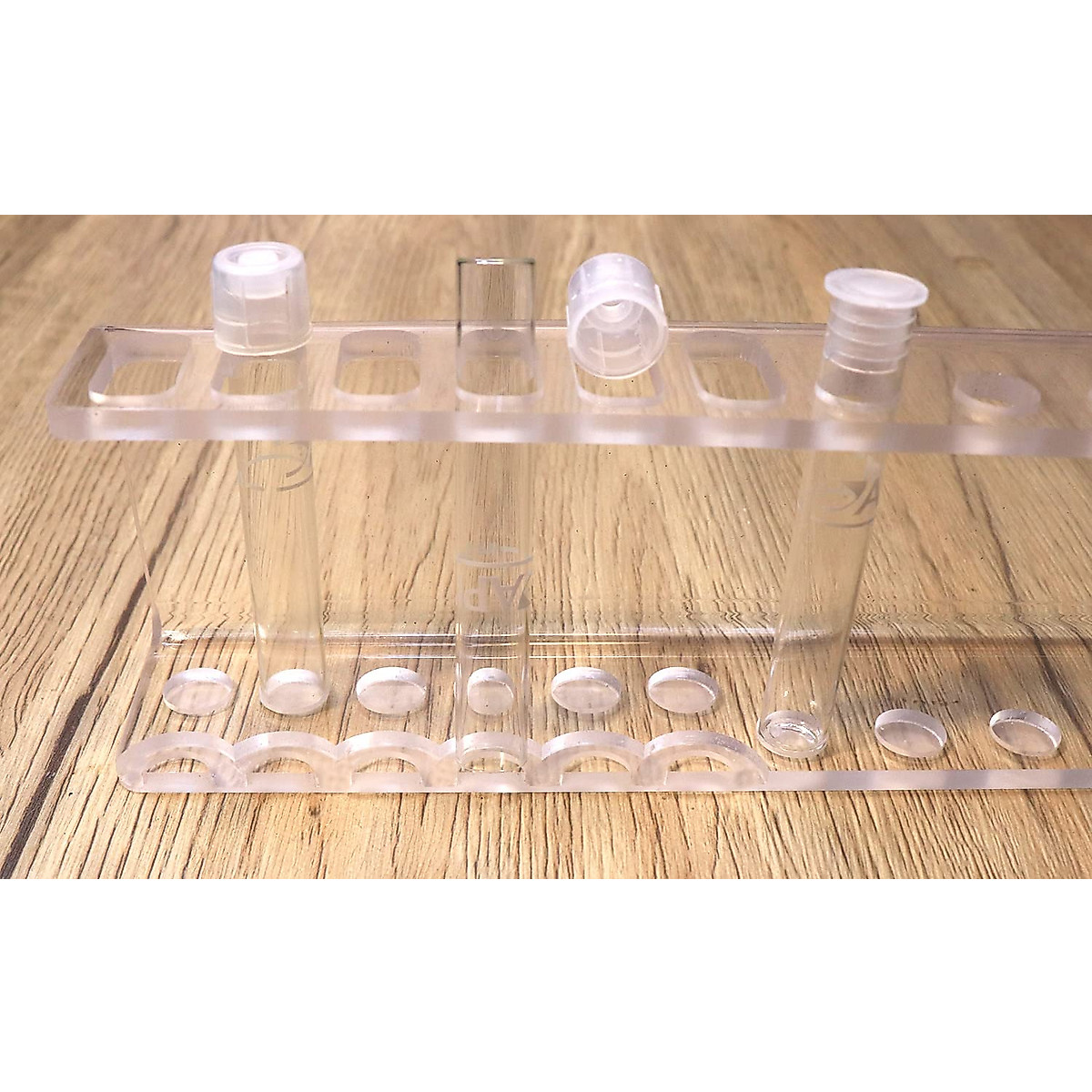 Ackers Transparent Acrylic Test Tube Bottle Small Glass Holder,Built-in Handle, 25 Tube Capacity, 0.7" (18mm) Holes for 10ML Test Tubes