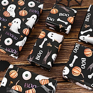 12Sheets Halloween Wrapping Paper Watercolor Ghost Pumpkin Bone Boo Pattern Gift Wrap Paper for Halloween Trick or Treat Party Baby Shower Birthday Party DIY Craft, 19.7 x 27.6 inch
